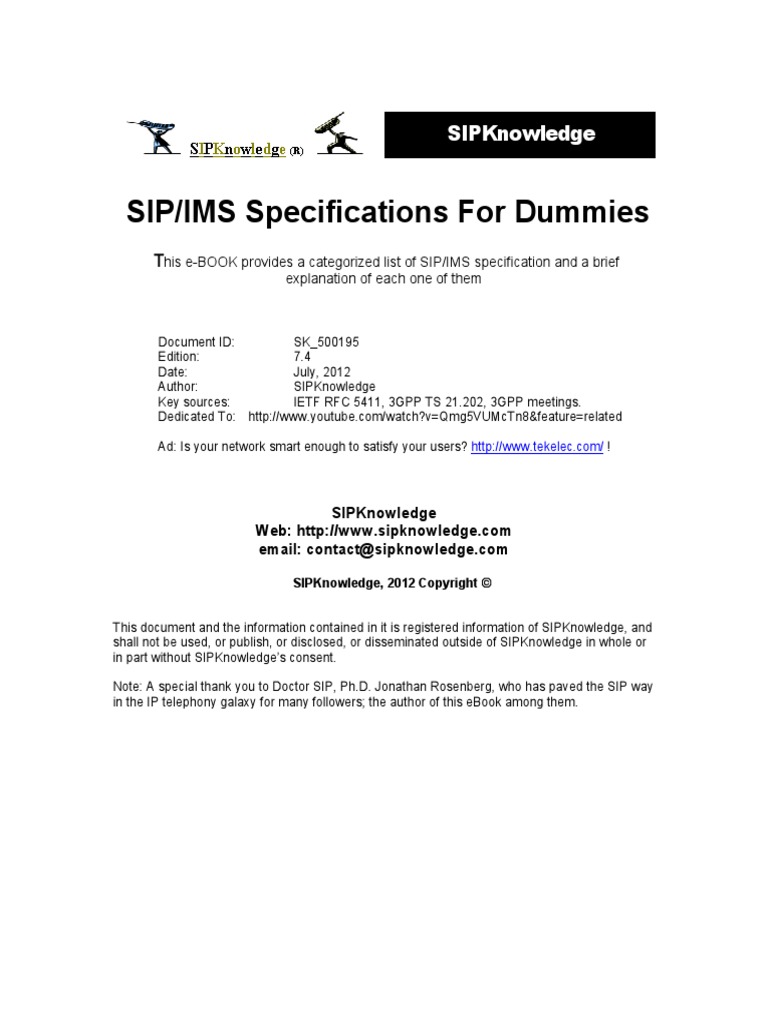 SIP IMS Specifications For Dummies v7.4 | PDF | Session Initiation ...