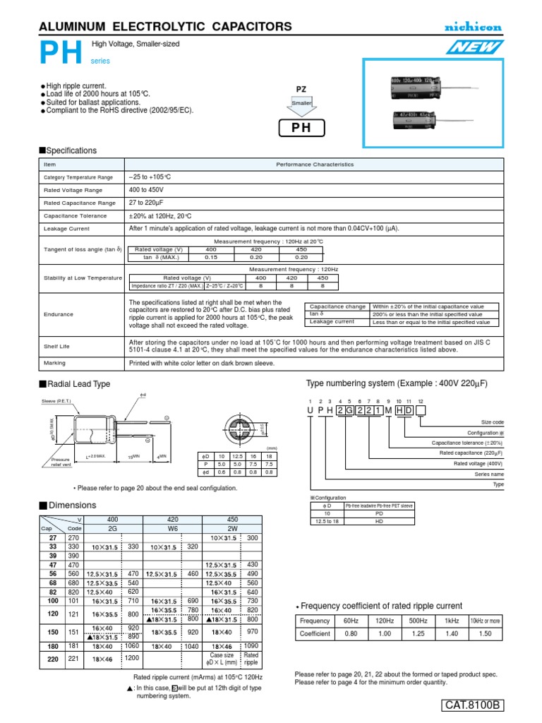 Aluminum Electrolytic Capacitors: Specifications | PDF | Capacitor ...