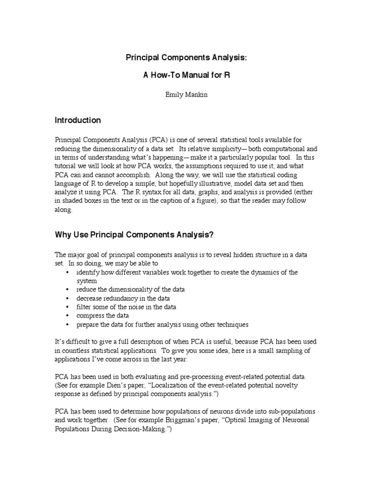 Principal Components Analysis: A How-To Manual For R | PDF | Principal Component Analysis ...