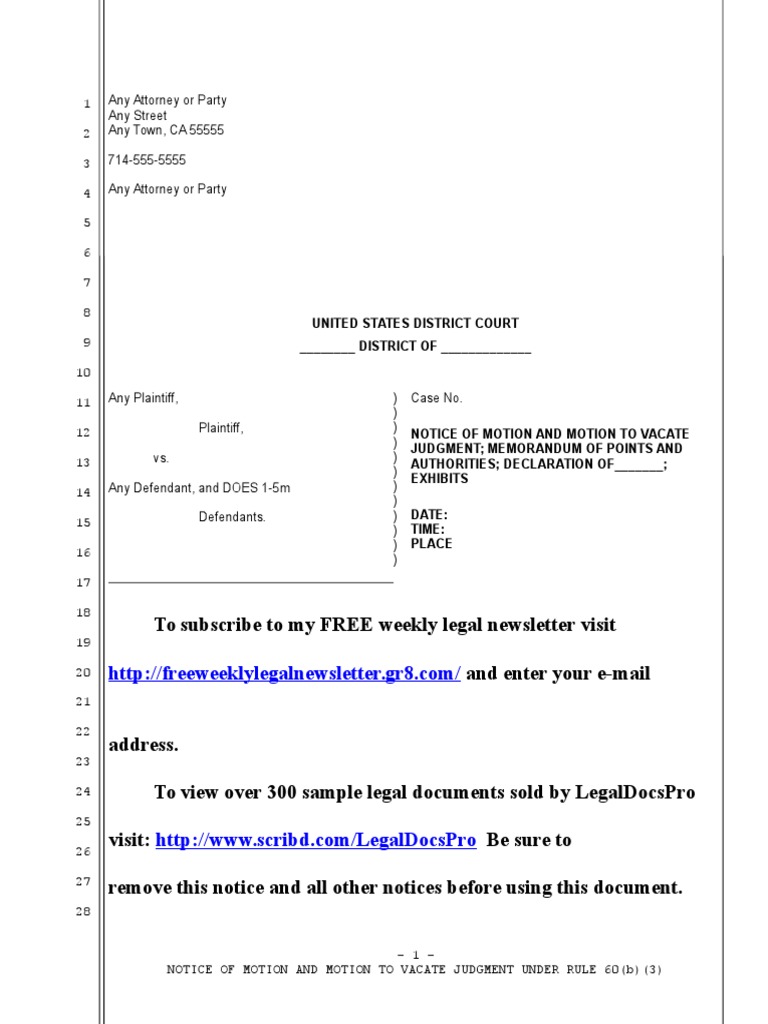 Legal Motion to Vacate Judgment | PDF | Legal Procedure | Lawsuit
