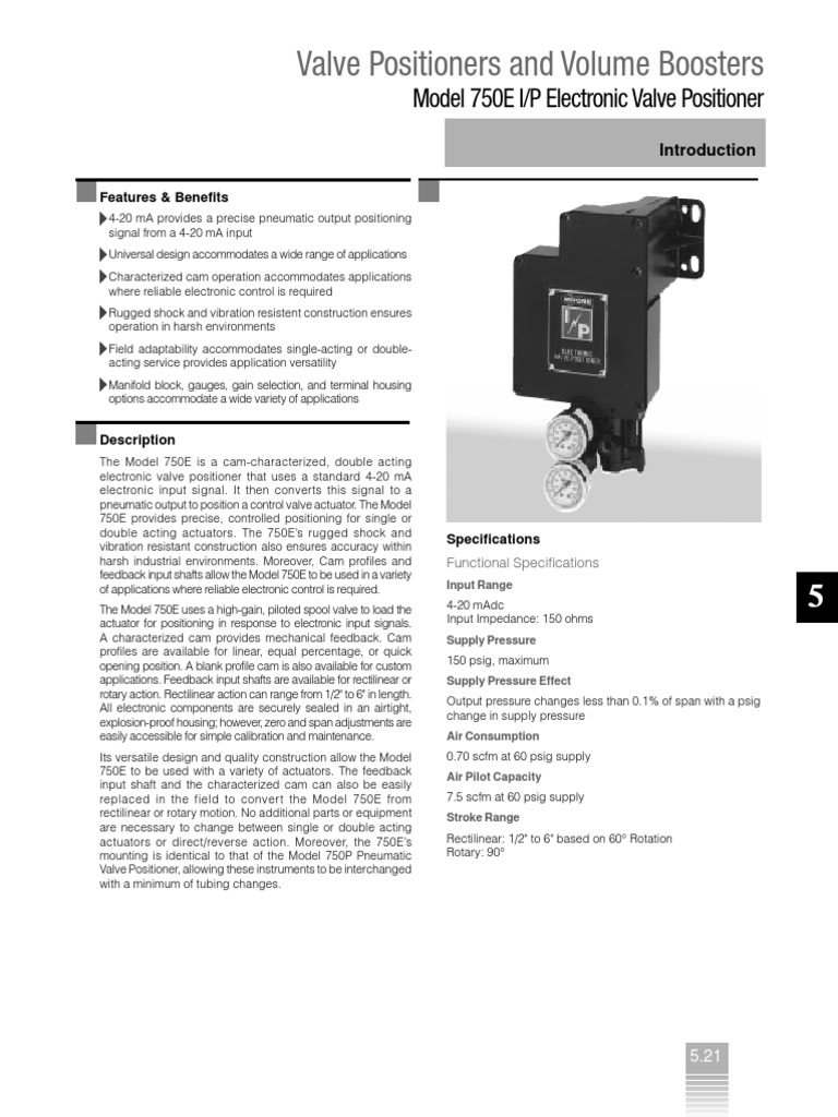 Valve Positioners and Volume Boosters: Model 750E I/P Electronic Valve ...