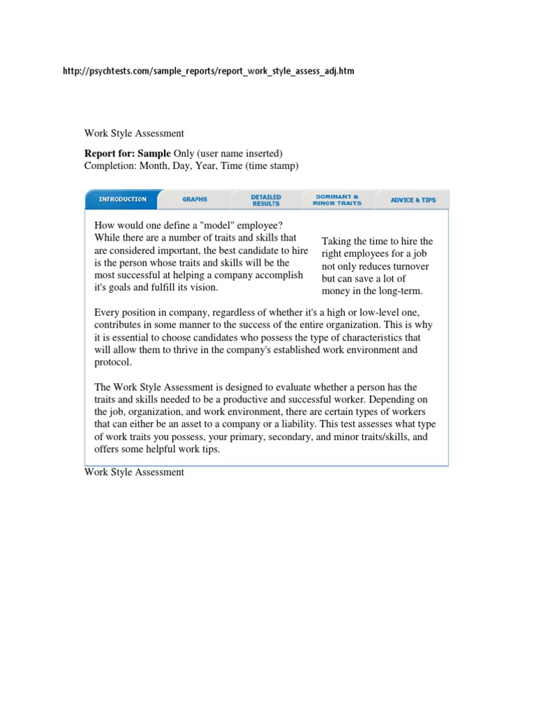 Work Style Assessment Report Sample | PDF | Leadership | Creativity