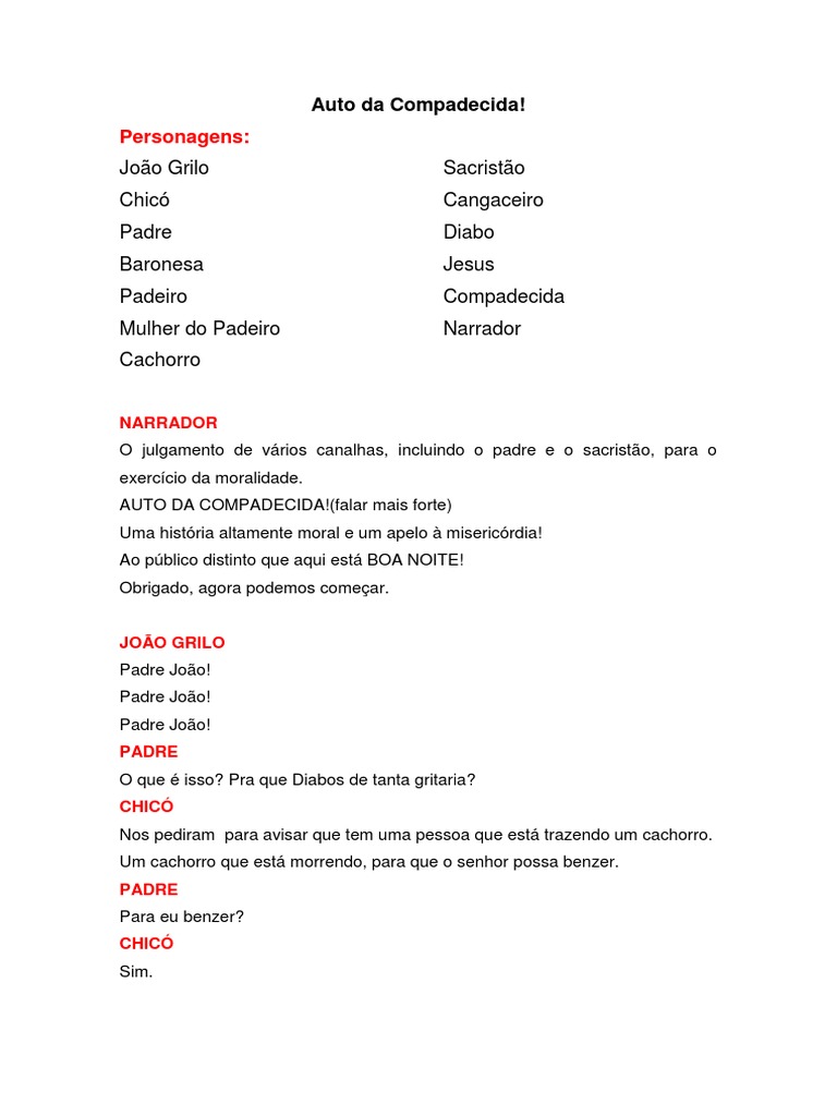 Auto Da Compadecida PRONTO | PDF | Maria, mãe de Jesus | Padre