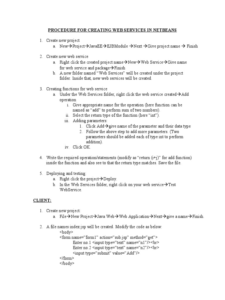 Procedure For Creating Web Services in Netbeans | PDF | Software Engineering | Computing