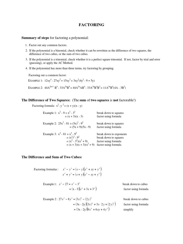 FACTORING STEP-BY-STEP GUIDE | PDF | Factorization | Arithmetic