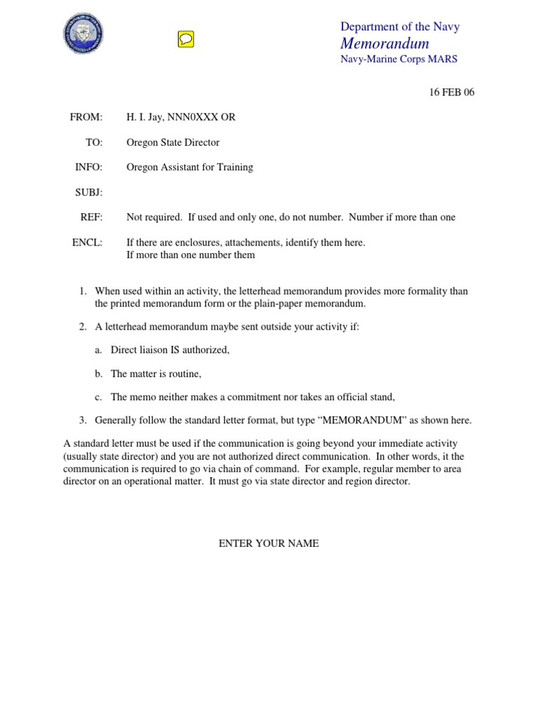 Memorandum Department Of The Navy PDF