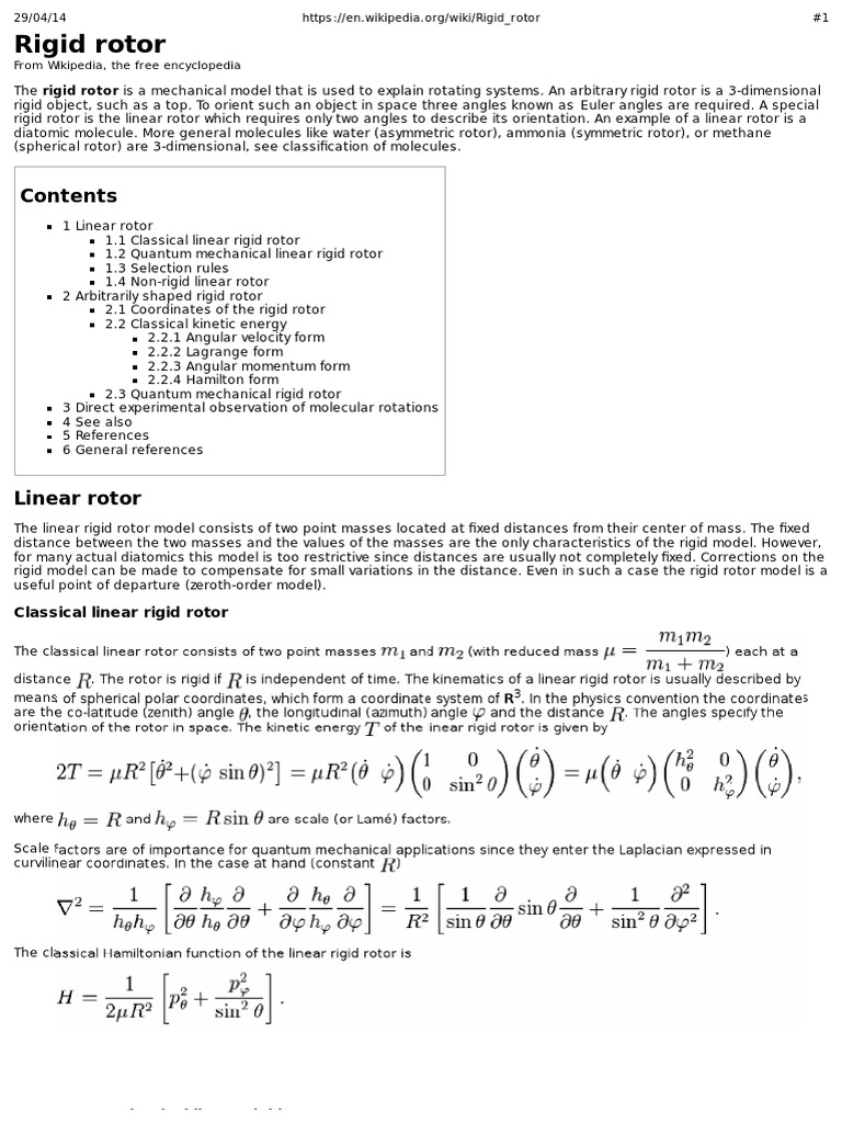 Rigid Rotor Wikipedia | Mathematical Analysis | Space