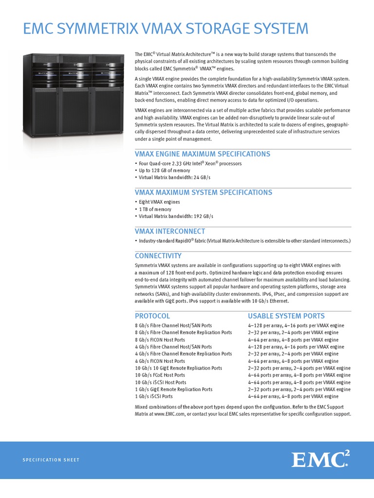 Emc Symmetrix Vmax Storage System: Vmax Engine Maximum Specifications | PDF | Hard Disk Drive ...