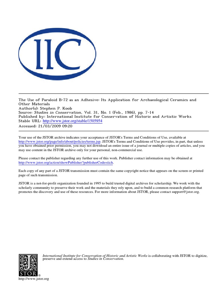 The Use of Paraloid B72 As An Adhesive | PDF | Adhesive | Strength Of ...