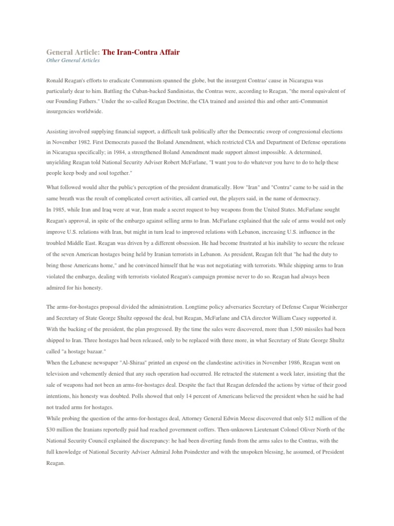 Iran Contra Affair | PDF | Iran–Contra Affair | Government Of The ...