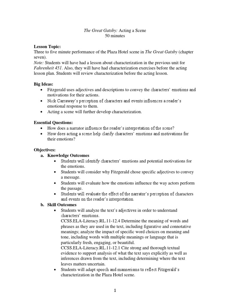 Great Gatsby Lesson 3 Latest Draft | PDF | The Great Gatsby | Evaluation