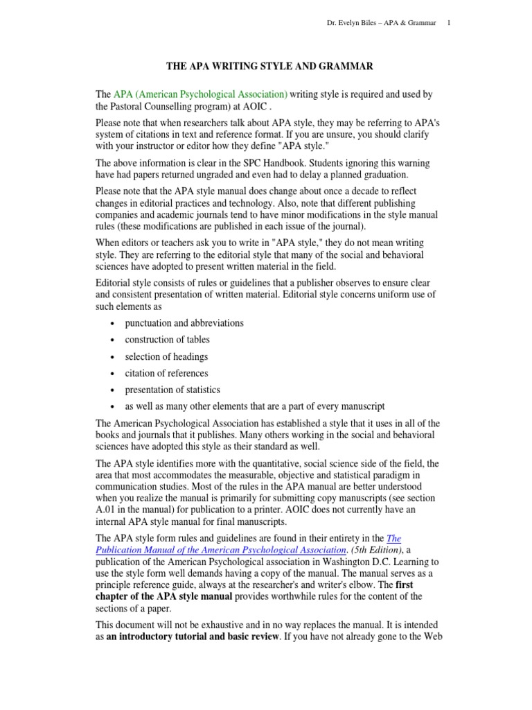 Apa Guide For Counselling Students Writing Style | PDF | American ...
