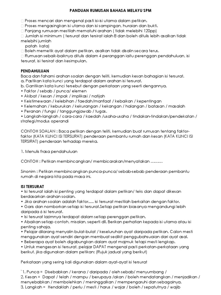 Panduan Rumusan Bahasa Melayu SPM | PDF