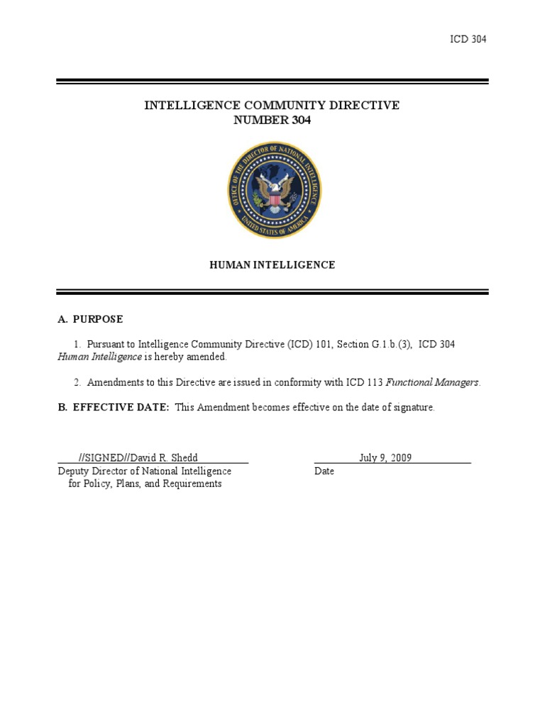 ICD 304: Human Intelligence Directive | PDF | United States ...
