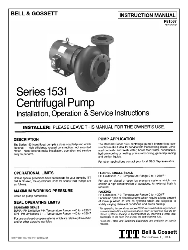 Bell & Gossett 1531 Pump Manual Circa 2007 | PDF | Home & Garden