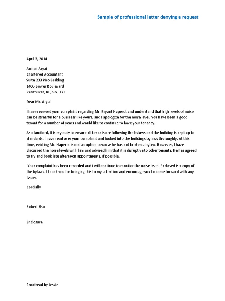 Denied Business Letter