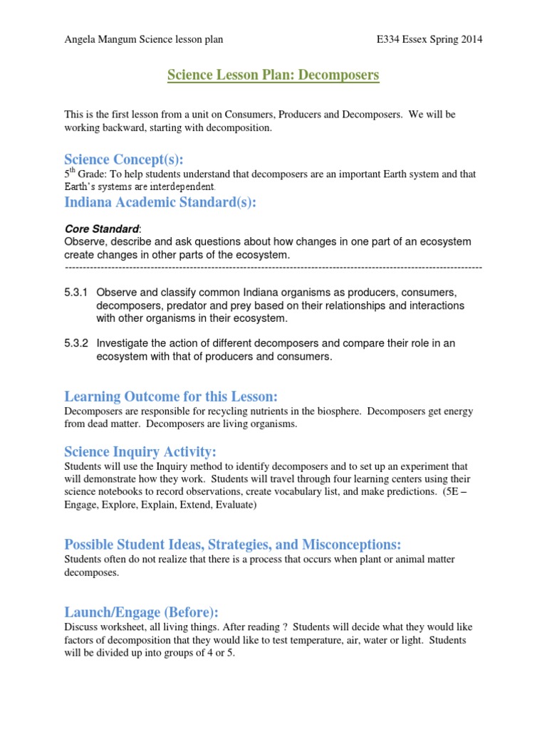 Decomposers: 5th Grade Science Lesson | PDF | Ecosystem | Decomposition