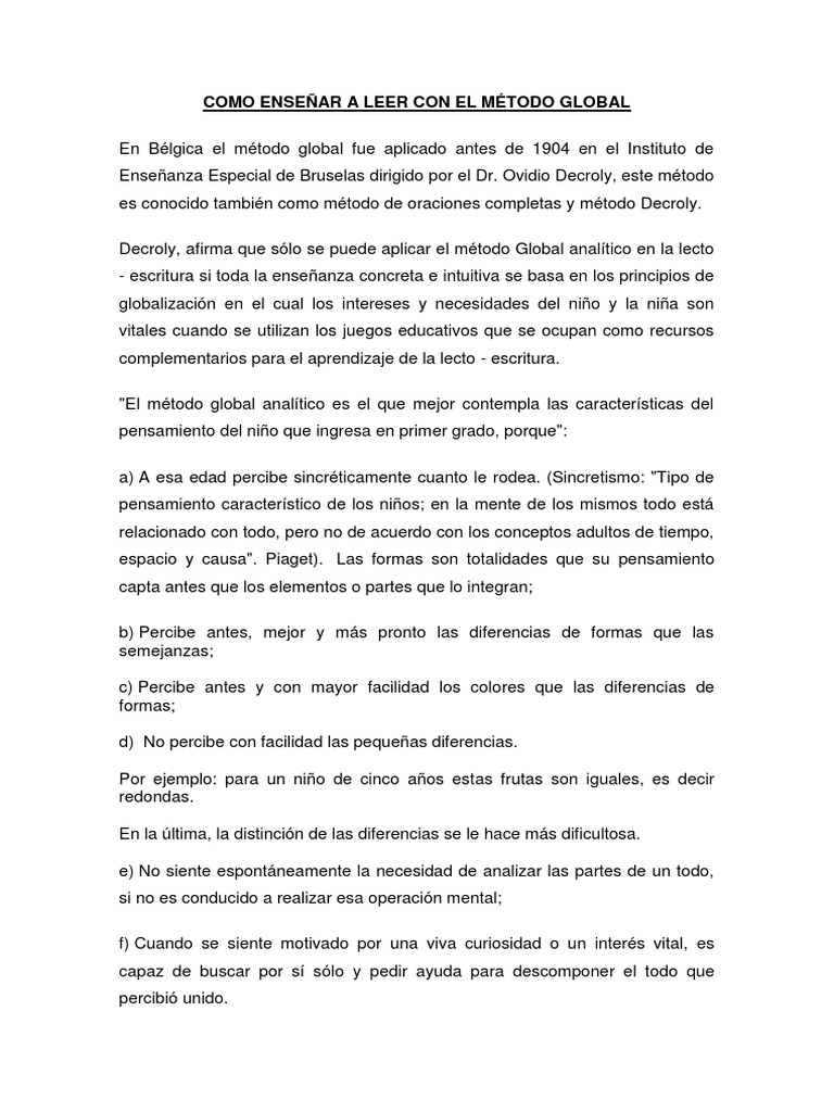 Enseñanza de Lectura con Método Global | PDF | Lectura (proceso) | Palabra