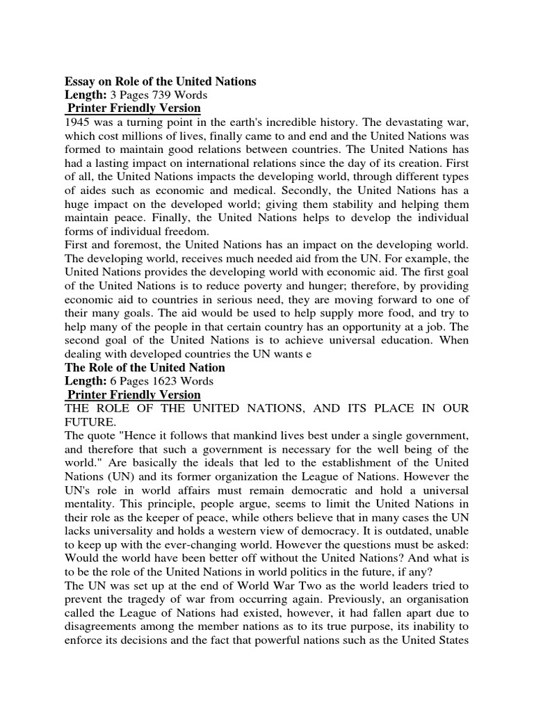 Roles and Impact of the United Nations | PDF | United Nations ...