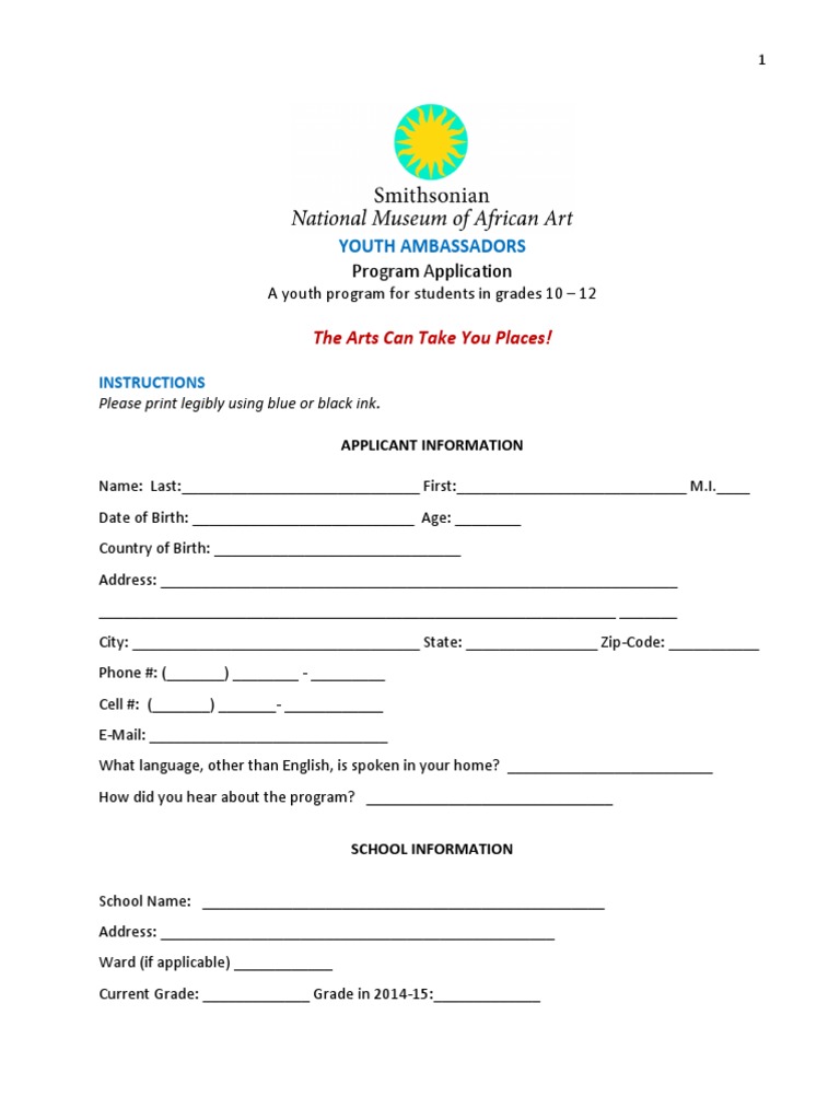 Youth Ambassadors: Program Application | PDF | Museum | Essays