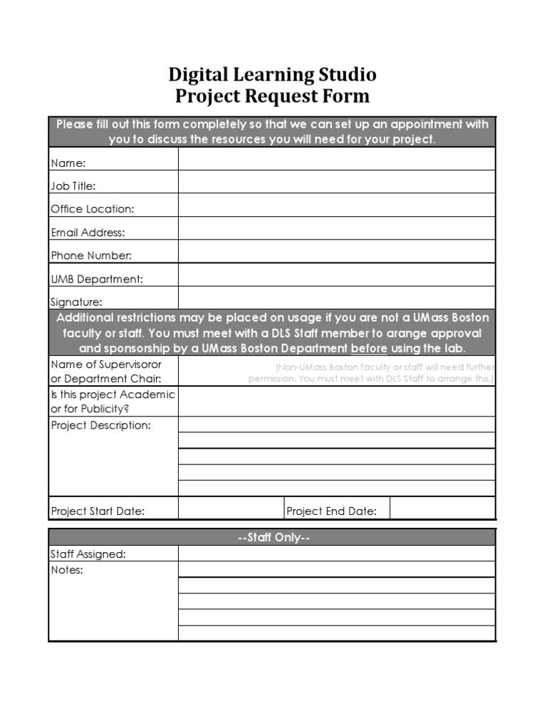 Digital Learning Studio Project Request Form | PDF