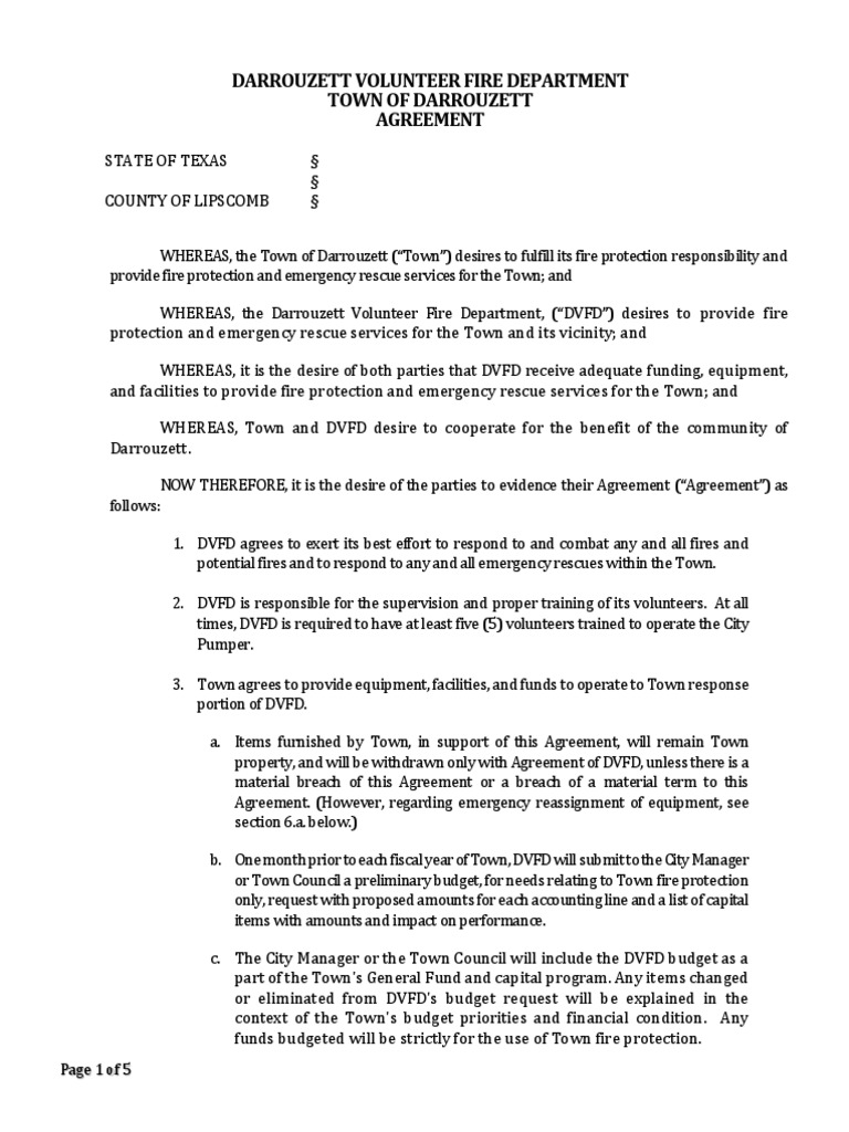 Town - DVFD Agreement | PDF | Mediation | Government