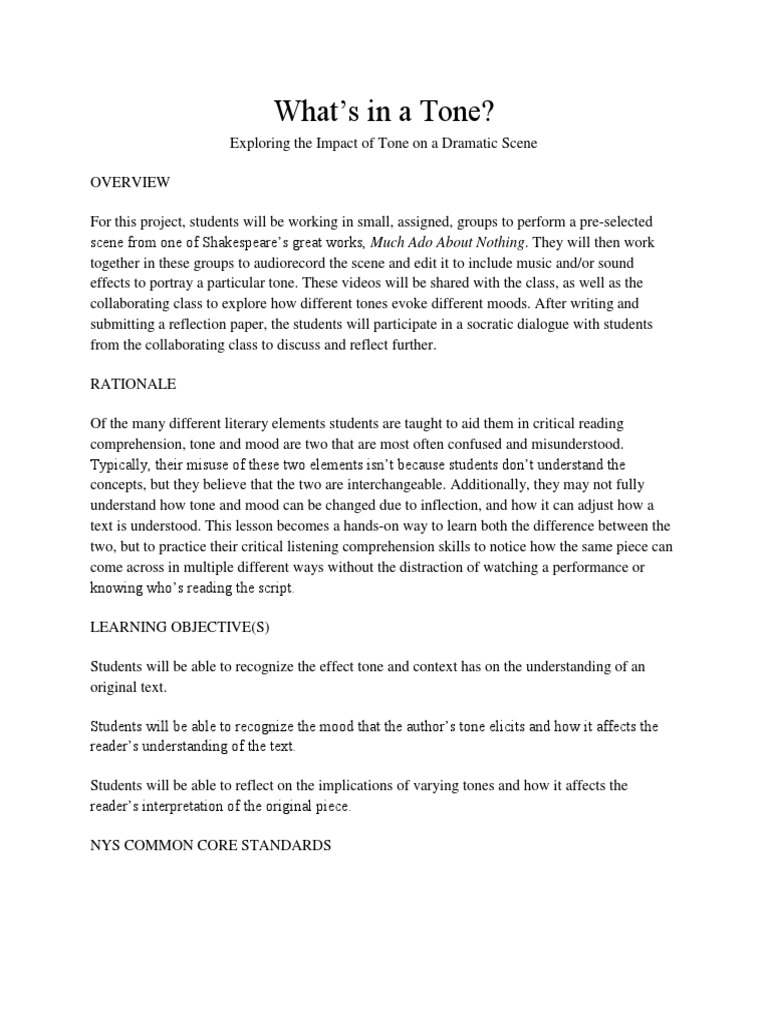 "What's in A Tone?" Instructor Guide | PDF | Reading Comprehension | Poetry