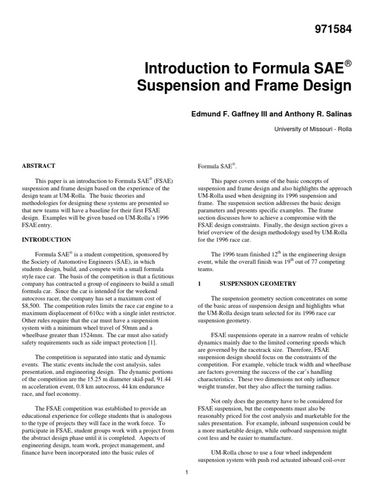 (Automotive) SAE - FSAE Suspension and Frame Design | PDF | Suspension ...