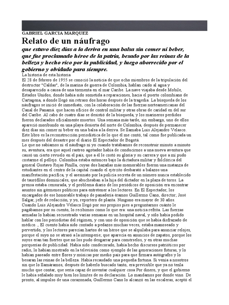 Relato de Un Naufrago | PDF | Transporte de agua | Colombia