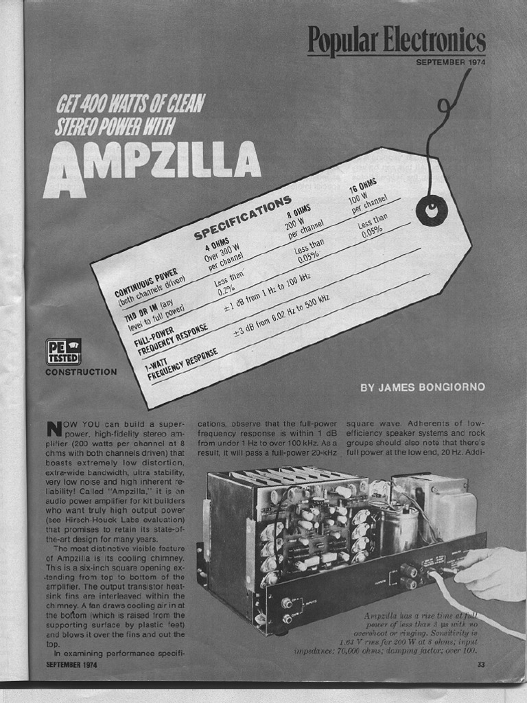 Ampzilla-200 Watt Amp Plans Schematic 1974 | PDF