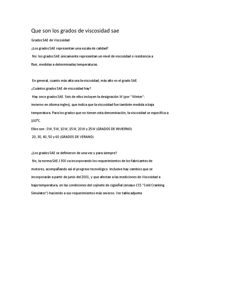 Grados de Viscosidad SAE Explicados | PDF | Fluido | Líquidos