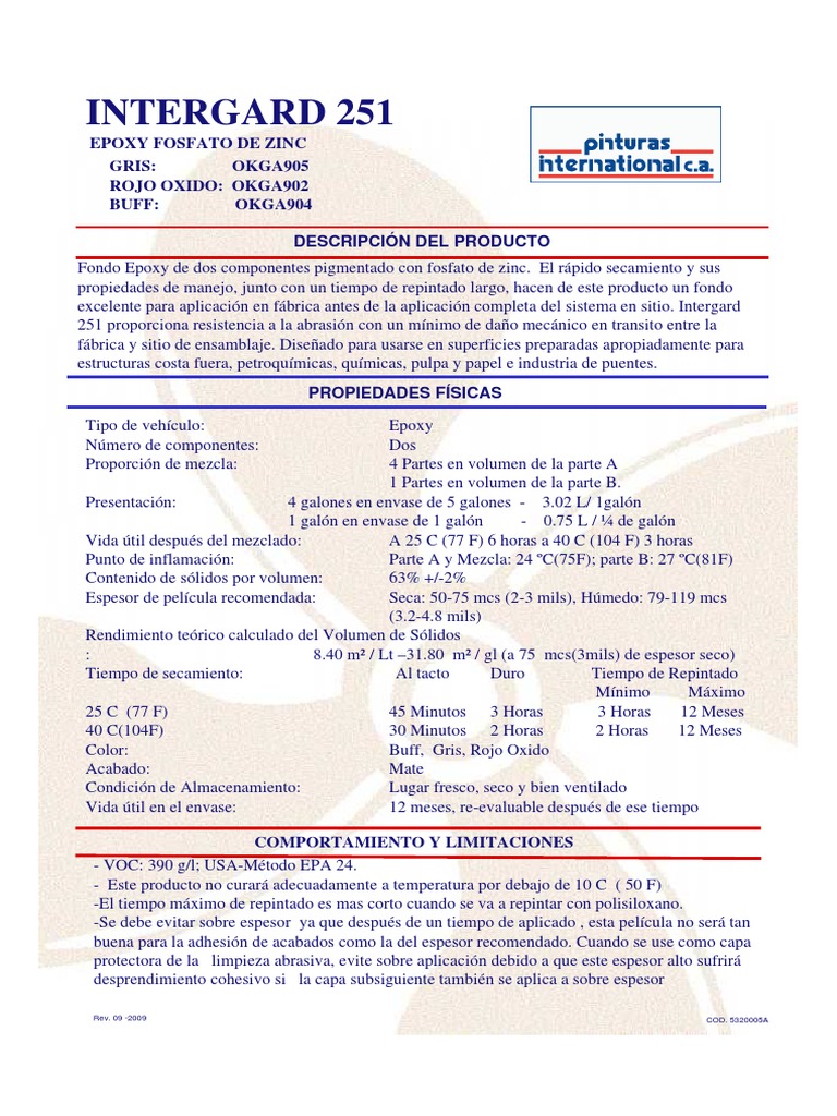 Intergard 251: Epoxy Fosfato de Zinc | PDF | Sustancias químicas ...