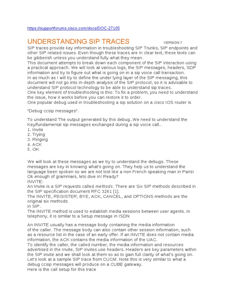 Sip Trace | PDF | Session Initiation Protocol | Transmission Control ...