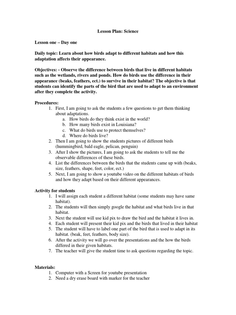 Lesson Plan-2 | PDF | Birds | Lesson Plan