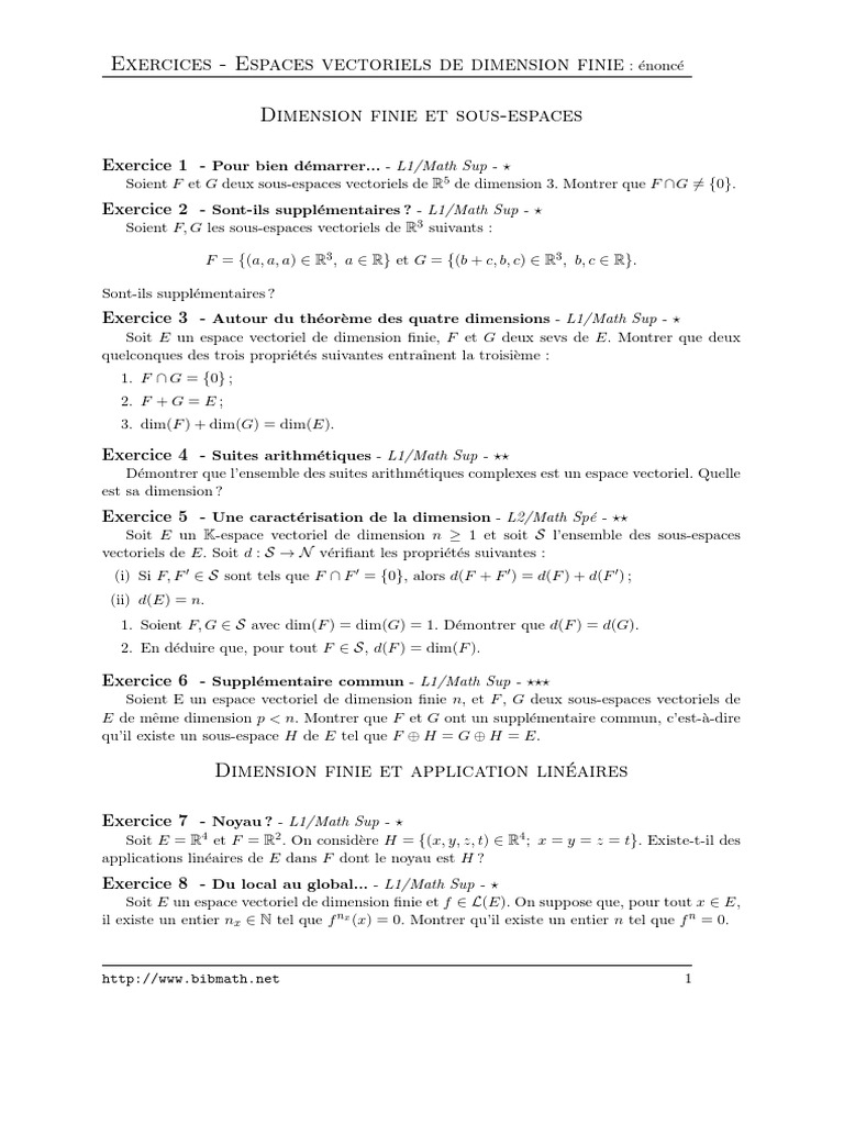 Exercices sur les espaces vectoriels | PDF | Espace vectoriel ...