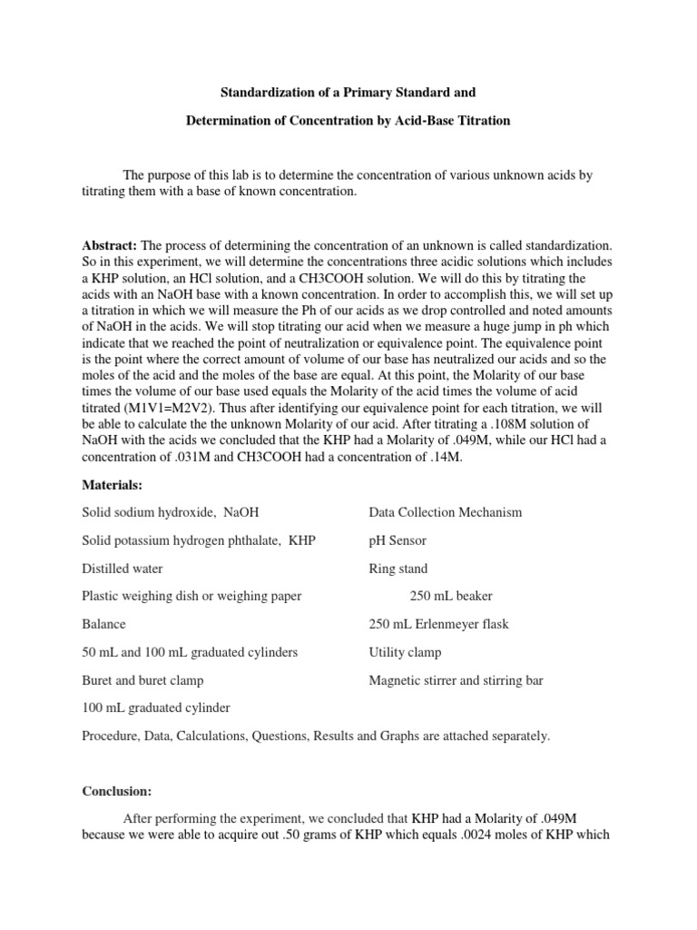 Standardization of A Primary Standard and Determination of ...