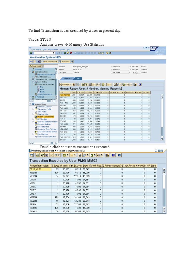 To Find Tcodes Executed by A User | PDF | Technology & Engineering