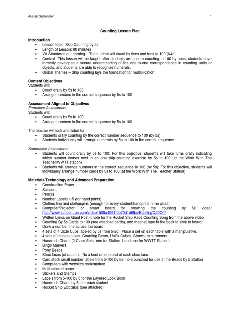 Countinglessonplan | PDF | Educational Assessment | Lesson Plan