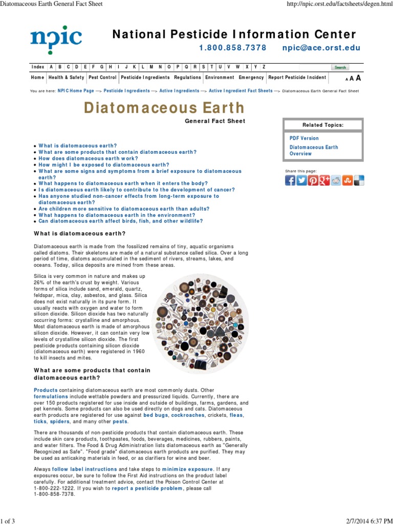 Diatomaceous Earth General Fact Sheet | PDF | Silicon Dioxide | Soil