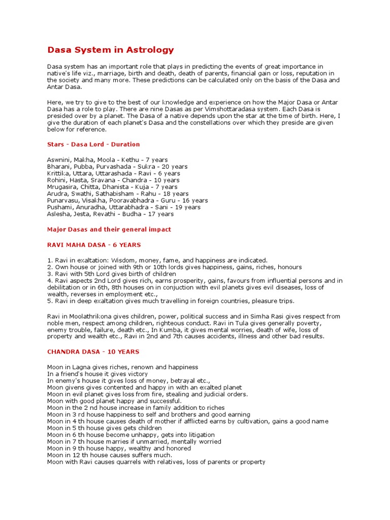 Understanding the Dasa System in Astrology | PDF | Astrology | Esoteric ...
