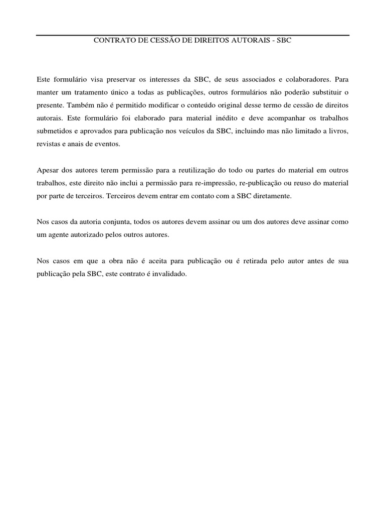 Contrato De Cessão De Direitos Autorais Sbc Pdf Pdf
