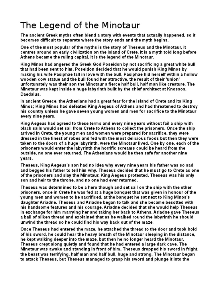 Legend of The Minotaur | PDF | Minotaur | Theseus