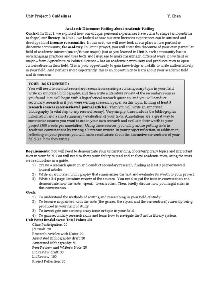 Unit Project 3 Guidelines Y. Chen: Your Assignment | PDF | Bibliography ...