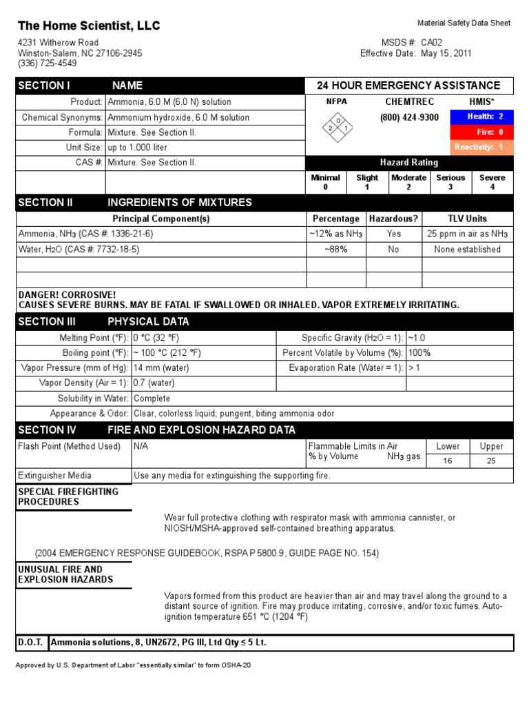 MSDS Ammonia | PDF | Occupational Safety And Health | Safety