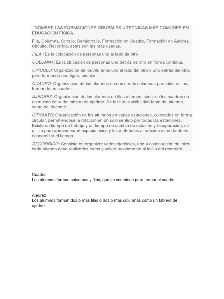 Formaciones Grupales | PDF | Ajedrez | Educación Física