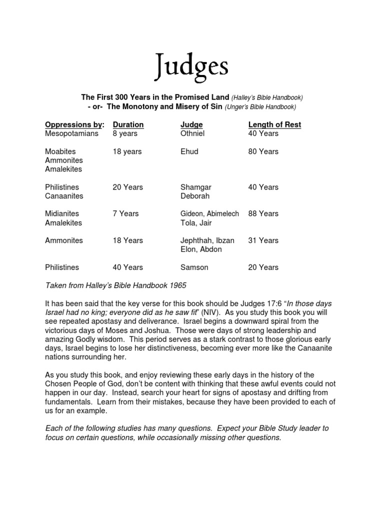 A Study of the Judges of Israel: God's Deliverance Despite Apostasy and ...