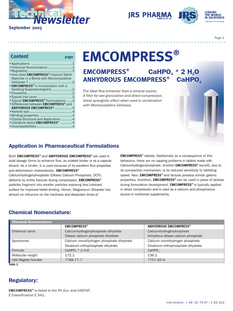 Emcompress Newsl 051027 | PDF | Tablet (Pharmacy) | Materials