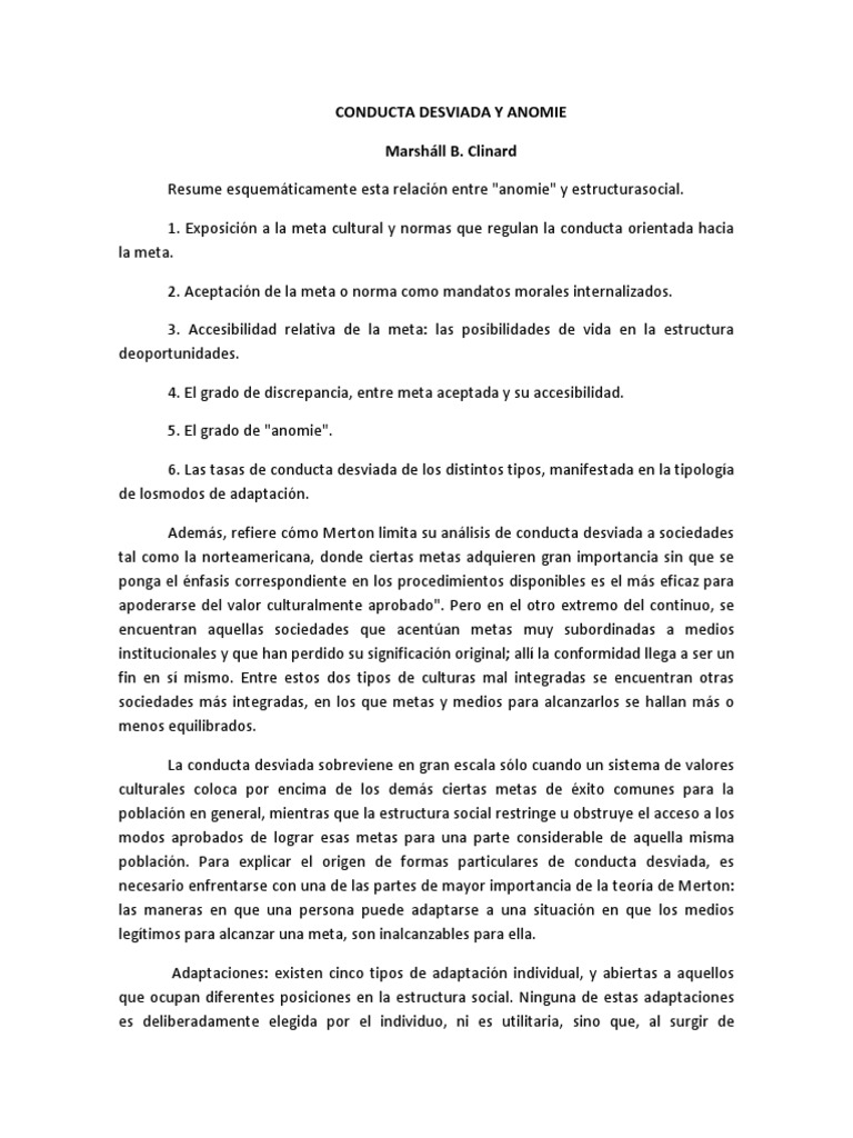 Conducta Desviada y Anomie Marshal Clinard | PDF | Sociedad | Adaptación