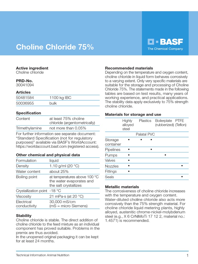 Ficha Tecnica Choline Chloride 75 | PDF | Steel | Corrosion
