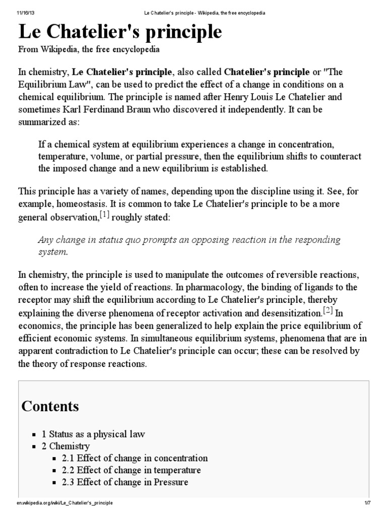 Le Chatelier's Principle - Wikipedia, The Free Encyclopedia | PDF ...